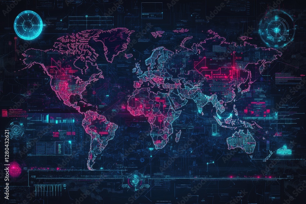 World map with digital overlays Stock Photo | Adobe Stock