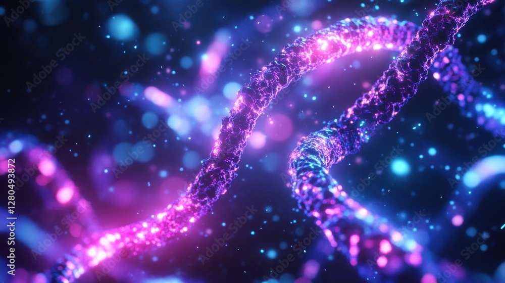 DNA strand in a futuristic scene: A radiant depiction of a DNA strand ...
