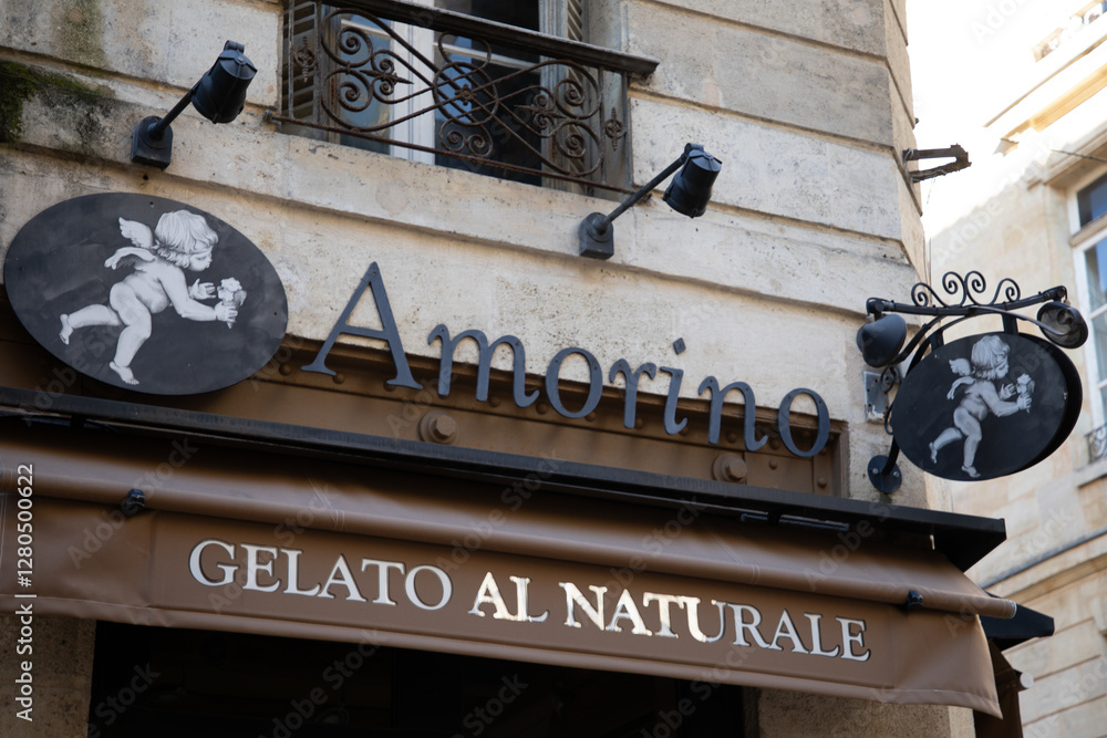 Amorino gelato al naturale logo brand and text sign facade of Italian ...