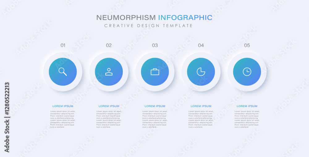 Neumorphic infographic timeline design template. Business data ...