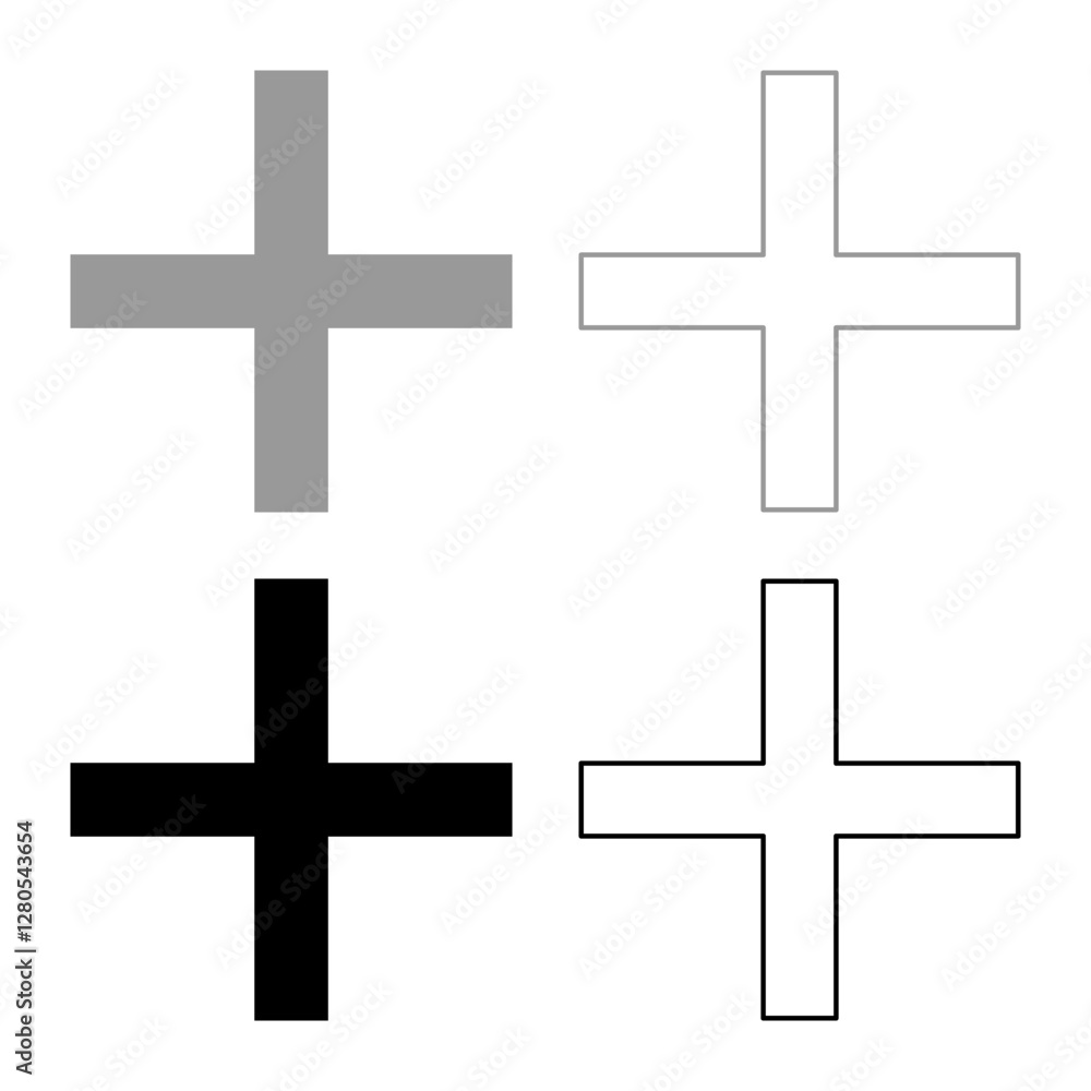 Greek Cross Crux quadrata christian crosses set icon grey black color ...