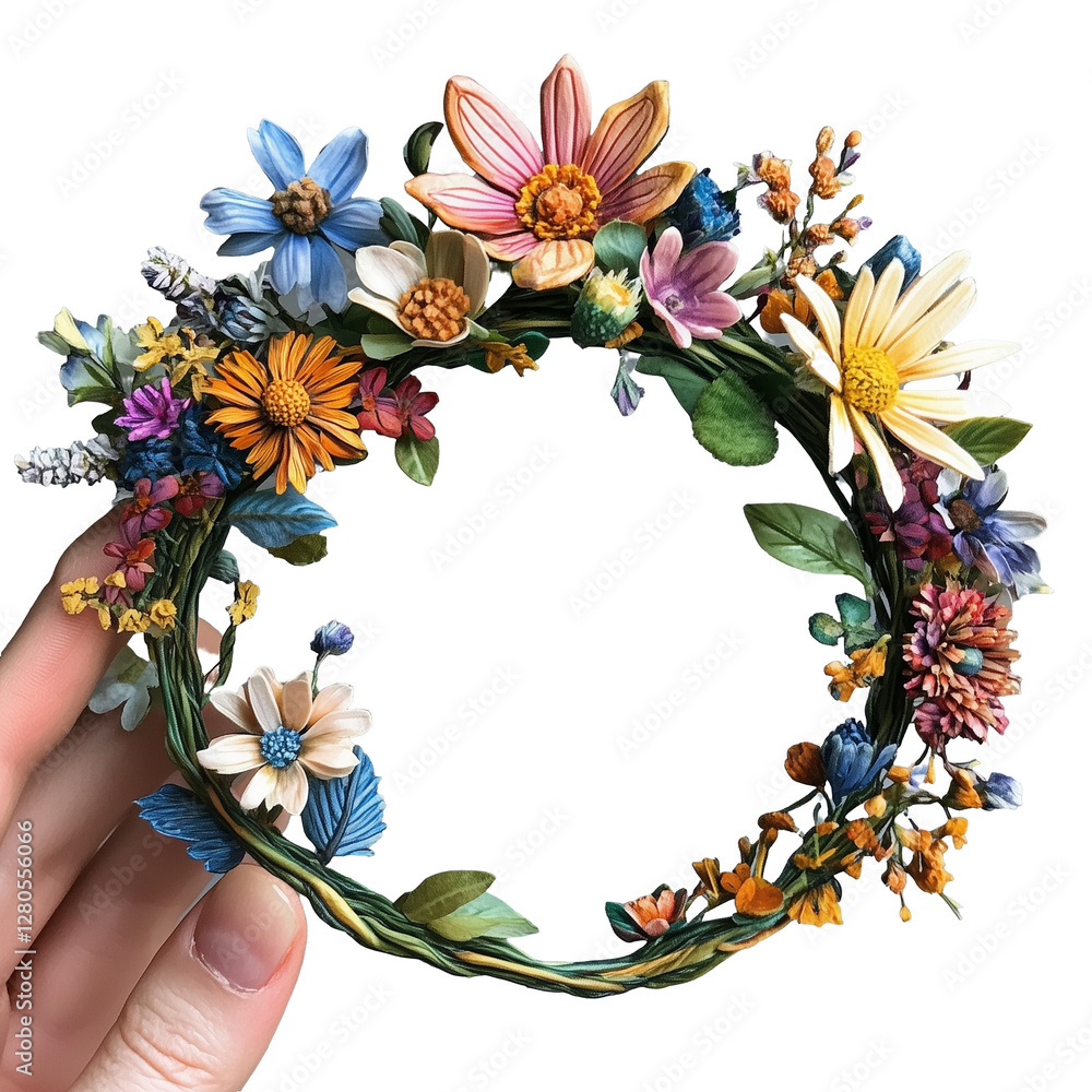Elegant Spring Flower Crown with Hyper-Detailed Wildflowers Stock Photo ...