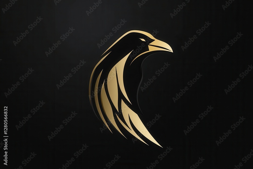 minimalist geometric raven logo in metallic black and gold, combining ...