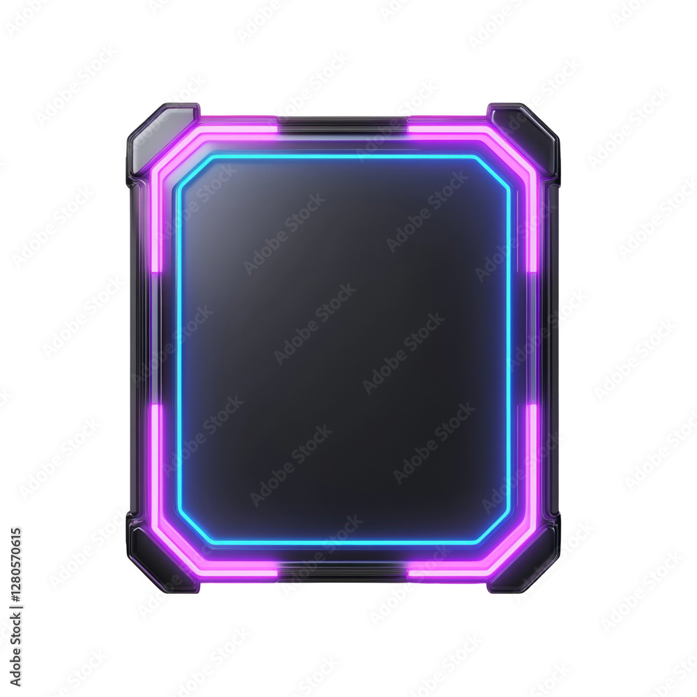 Neon frame display with bright colorful lights and sleek black square ...