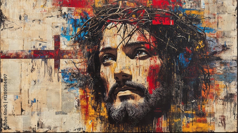 Painting depicts jesus christ wearing a crown of thorns Stock ...