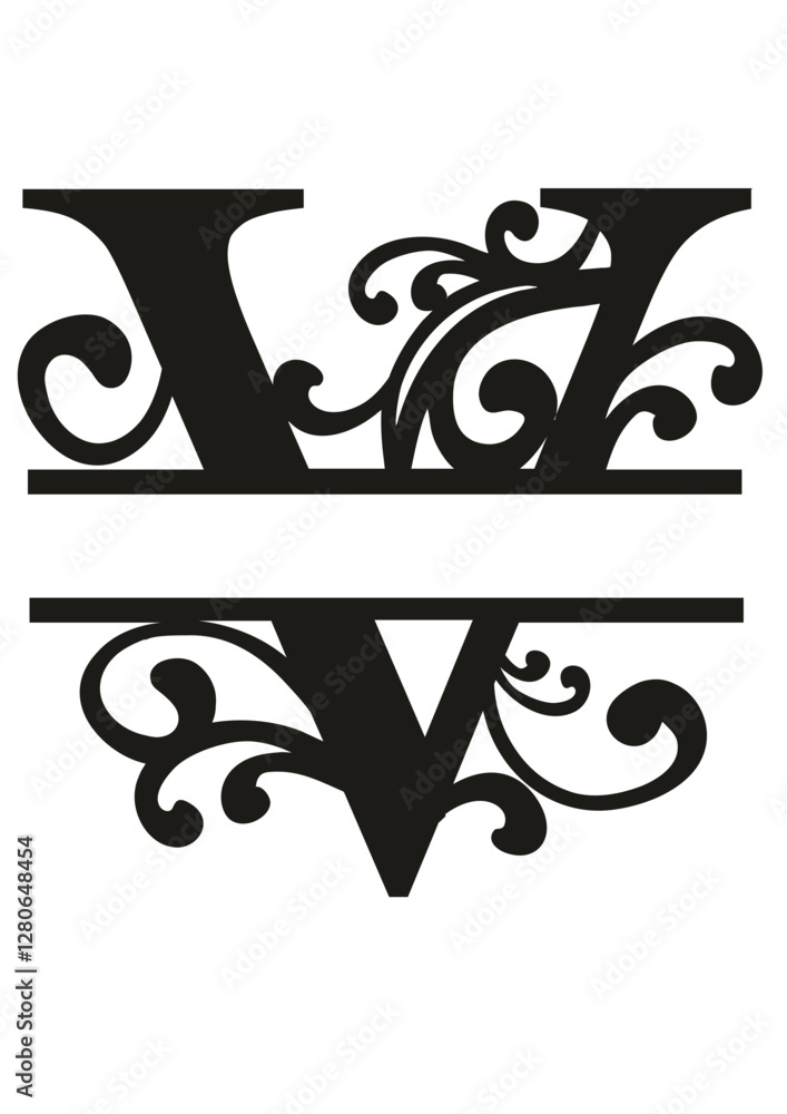 Split Letter Monograms Swirls A-Z SVG, Split Monogram Alphabet Letters ...