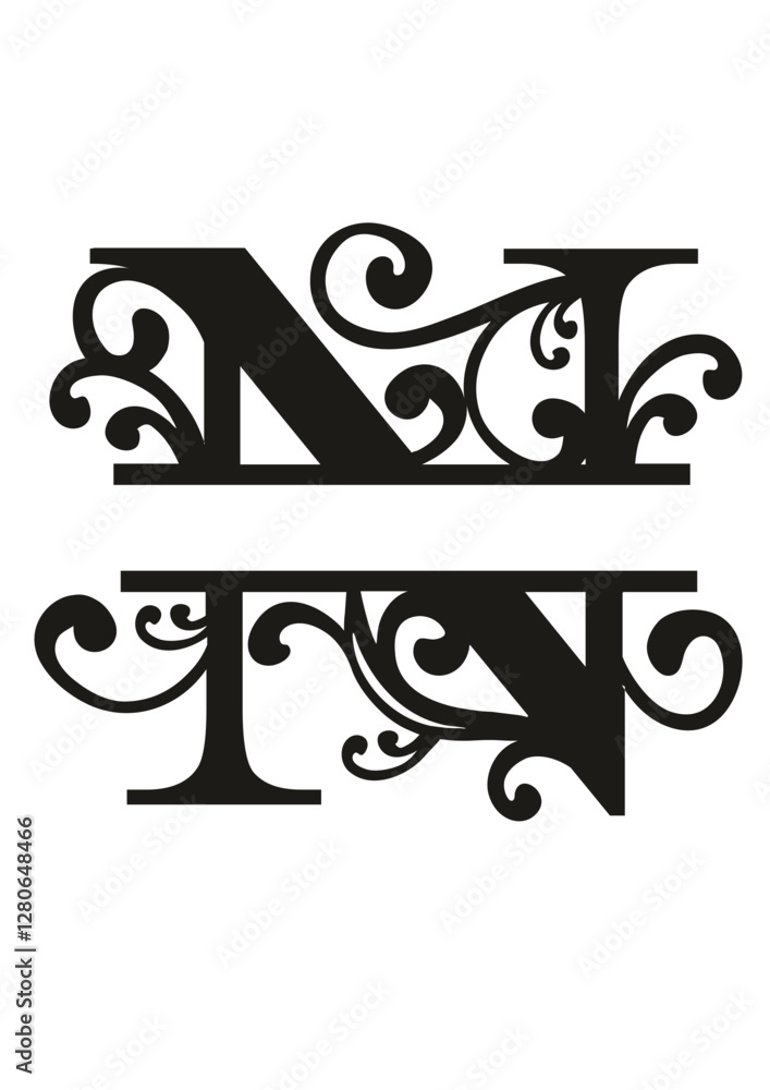 Split Letter Monograms Swirls A-Z SVG, Split Monogram Alphabet Letters ...