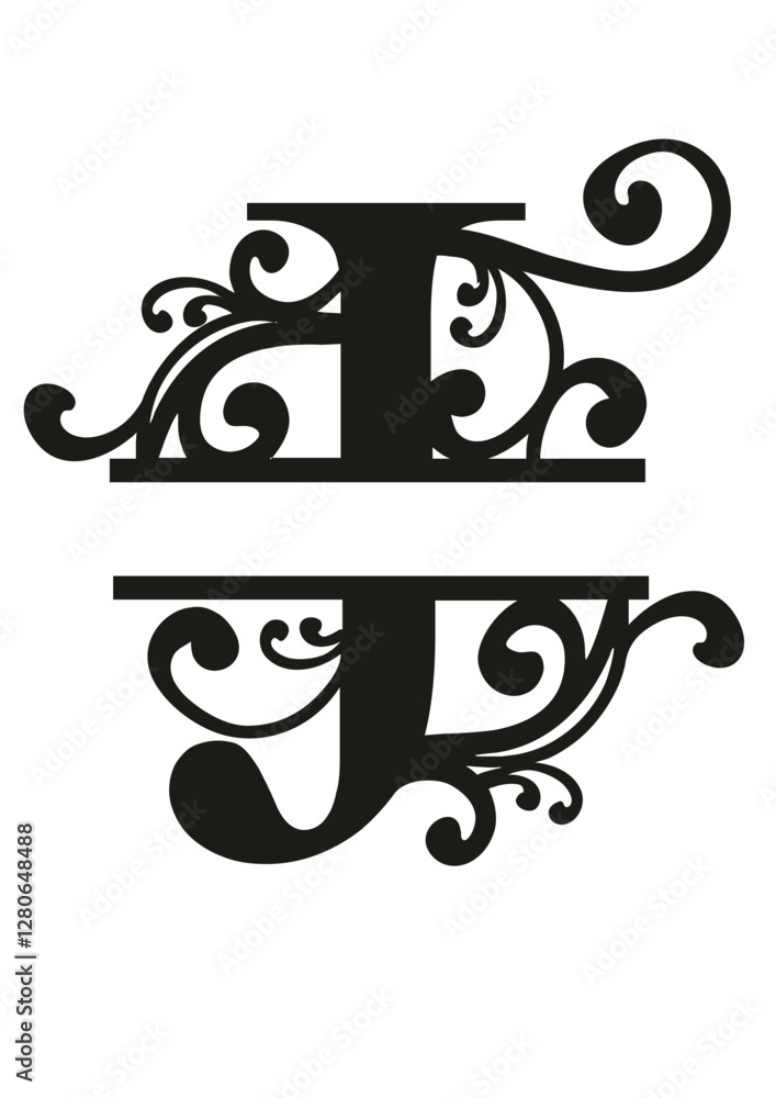 Split Letter Monograms Swirls A-Z SVG, Split Monogram Alphabet Letters ...