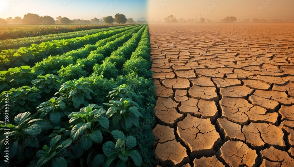 Arable land versus arid land: a stark contrast depicting the effects of ...
