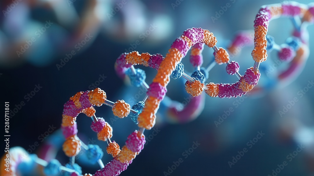 DNA, showing the helical structure and the precise pairing of purines ...