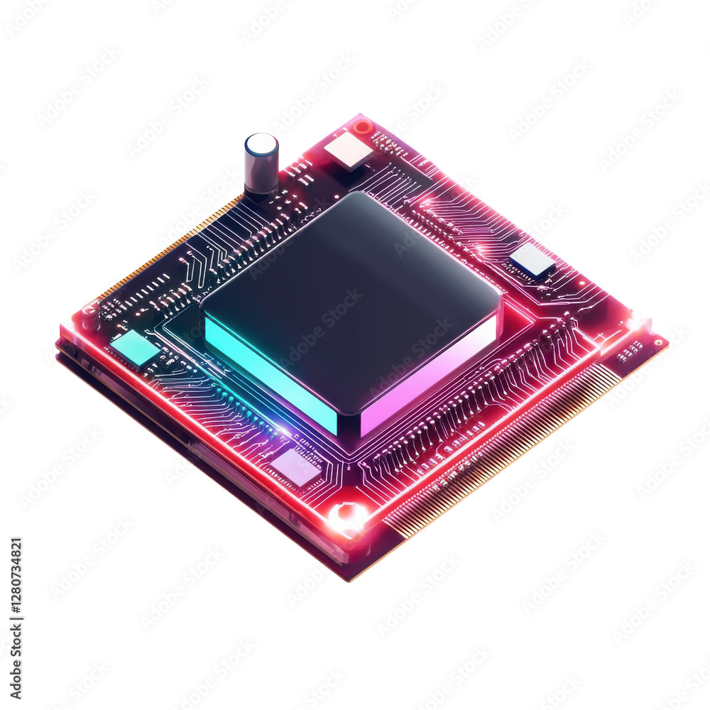 AI Chip 3D Model White Background on transparent background. Stock ...