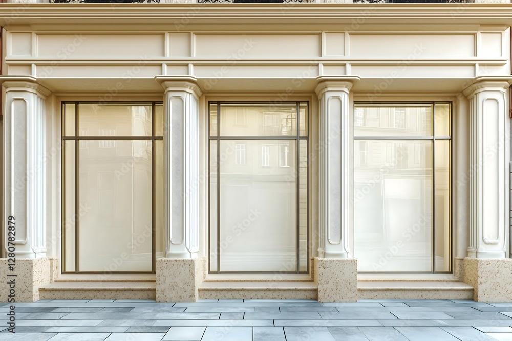 Elegant storefront with classic architecture, mockup template banner ...