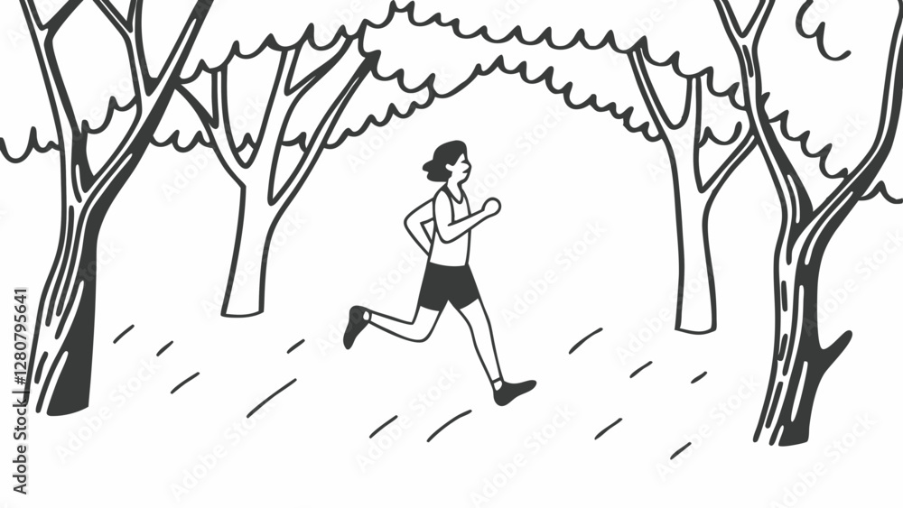 Health-conscious runner. Simple black and white line drawing ...
