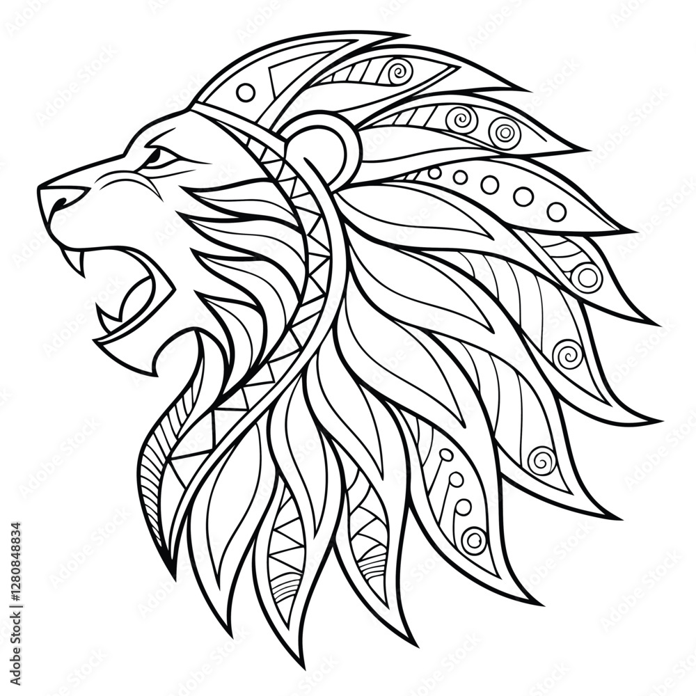 Intricate Lion Head Zentangle: Detailed Animal Coloring Page, Roaring ...
