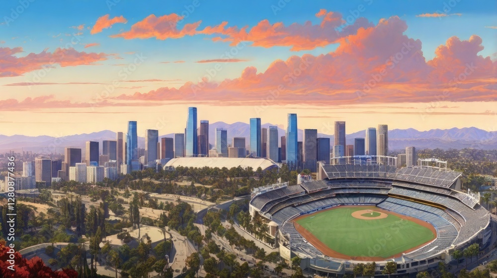 Los Angeles Skyline and Dodger Stadium Letters: June 2022 Panoramic ...