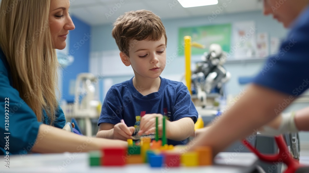 Autism research team assessing a child鈥檚 motor skills during a fine ...