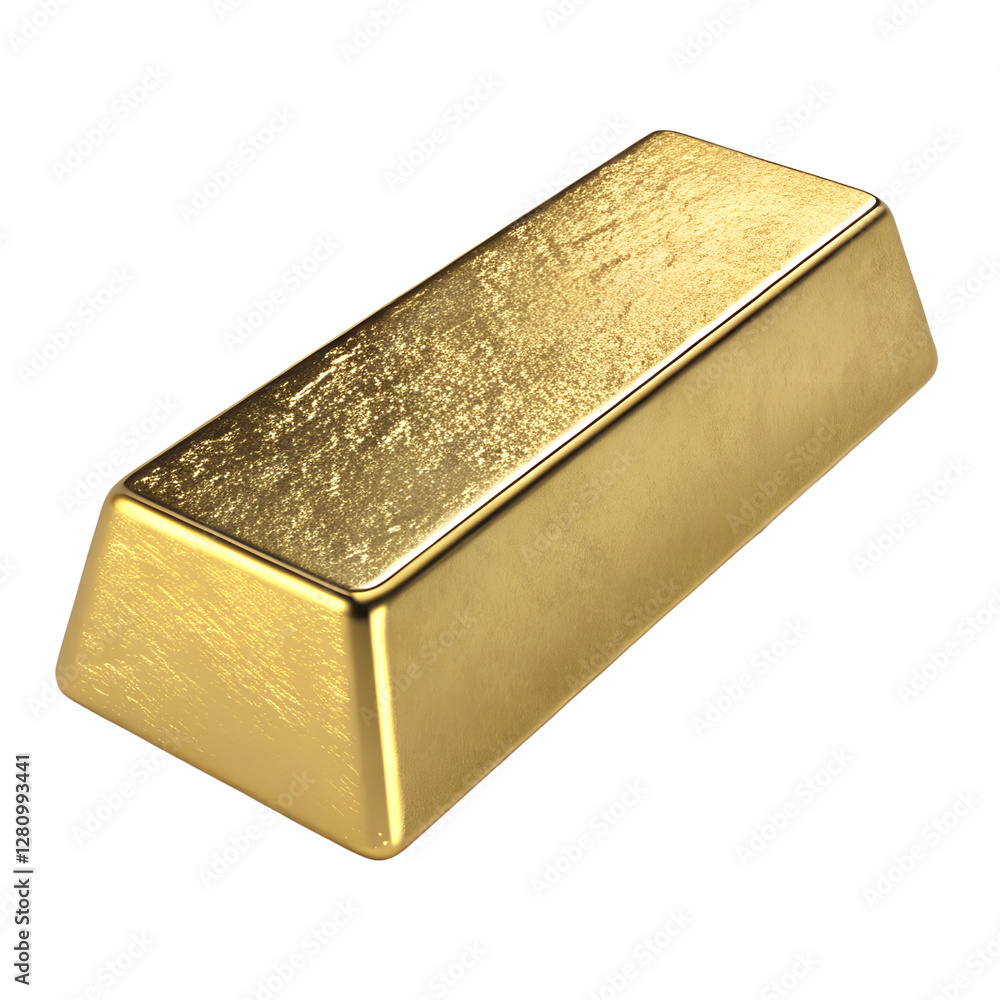 Shiny rectangular gold bar with bright reflective surfaces Isolated on a transparent background ...