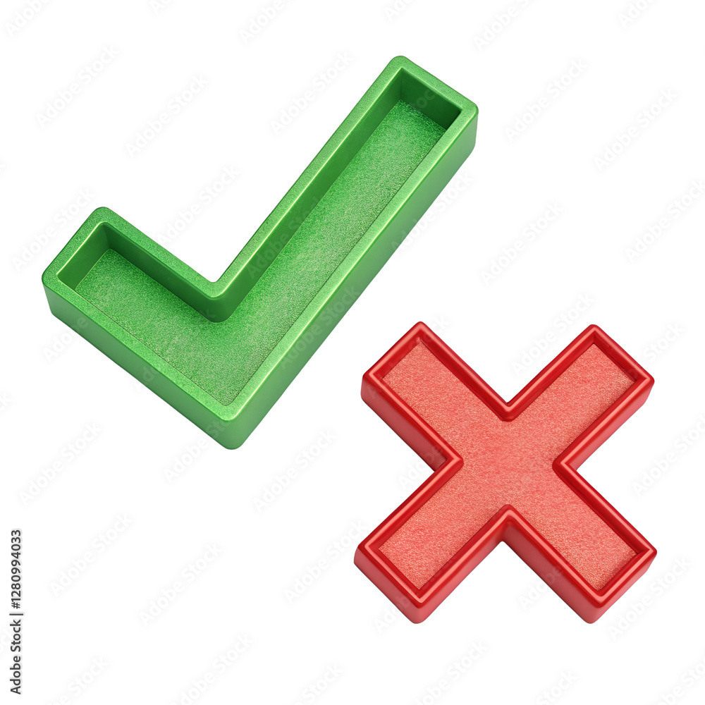 Acceptance and Rejection: A Green Check Mark and a Red Cross Isolated on a transparent ...