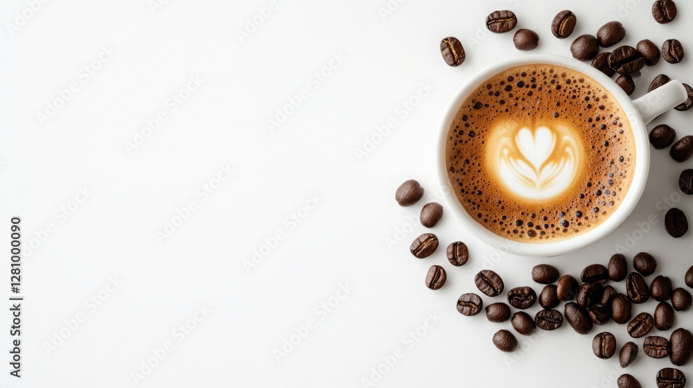 americano coffee with roasted coffee beans on a white background. Blank ...