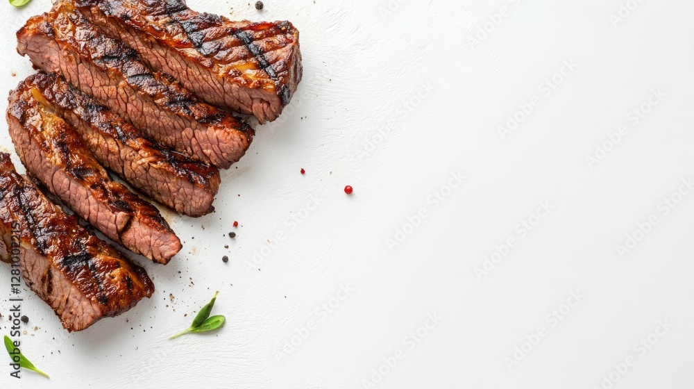 roast beef shot on white background. Blank background for text on ...
