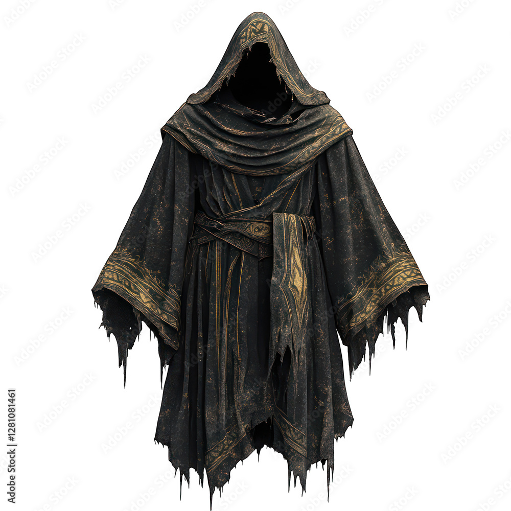 Torn and haunted necromancers ceremonial robe isolated on transparent ...