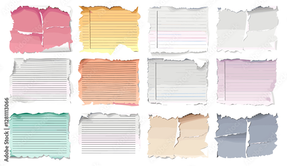 Colored ripped lined paper strips collection, realistic torn paper ...