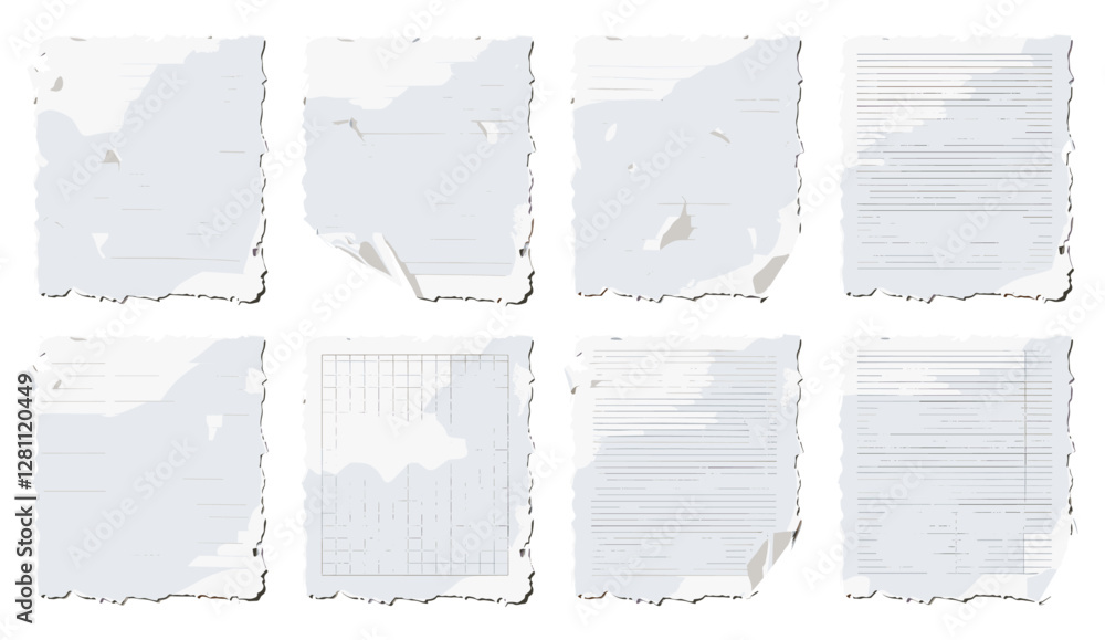 Torn paper vector, realistic workbook illustration, isolated sheet, shadow effect, paper texture ...