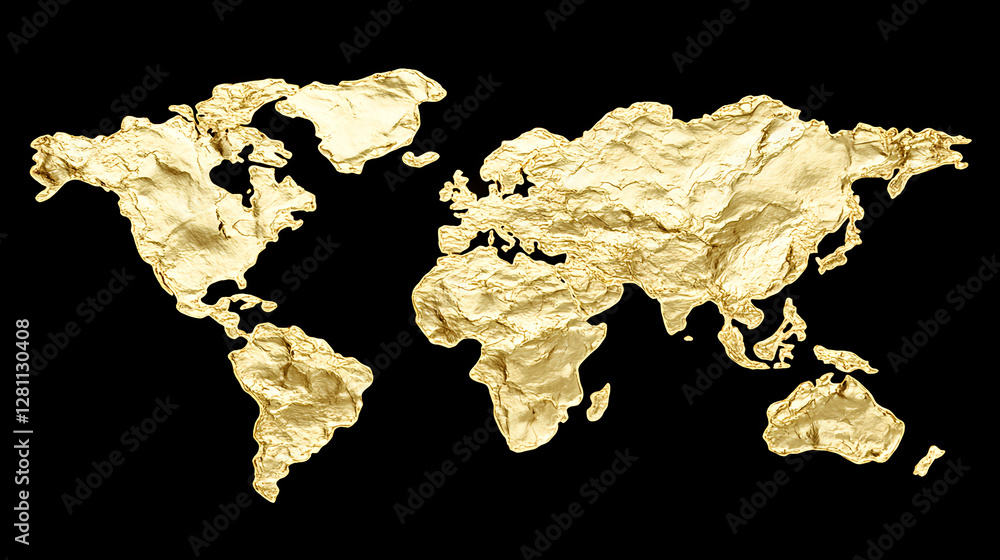 Golden world map illustration global concept digital art black ...