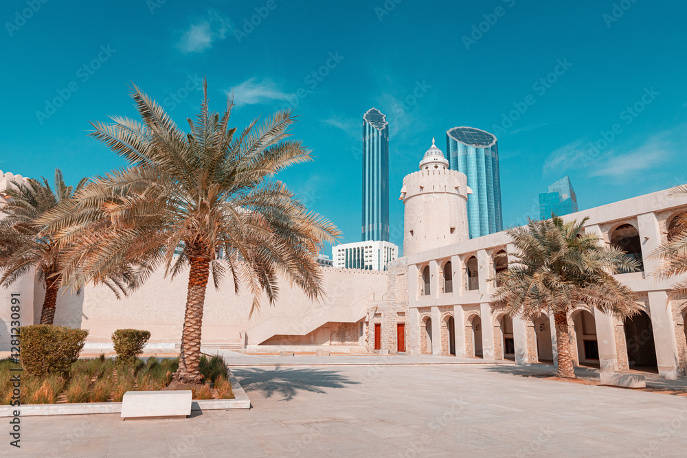 16 January 2025, Abu Dhabi, UAE: Historic fort Qasr al Hosn surrounded ...