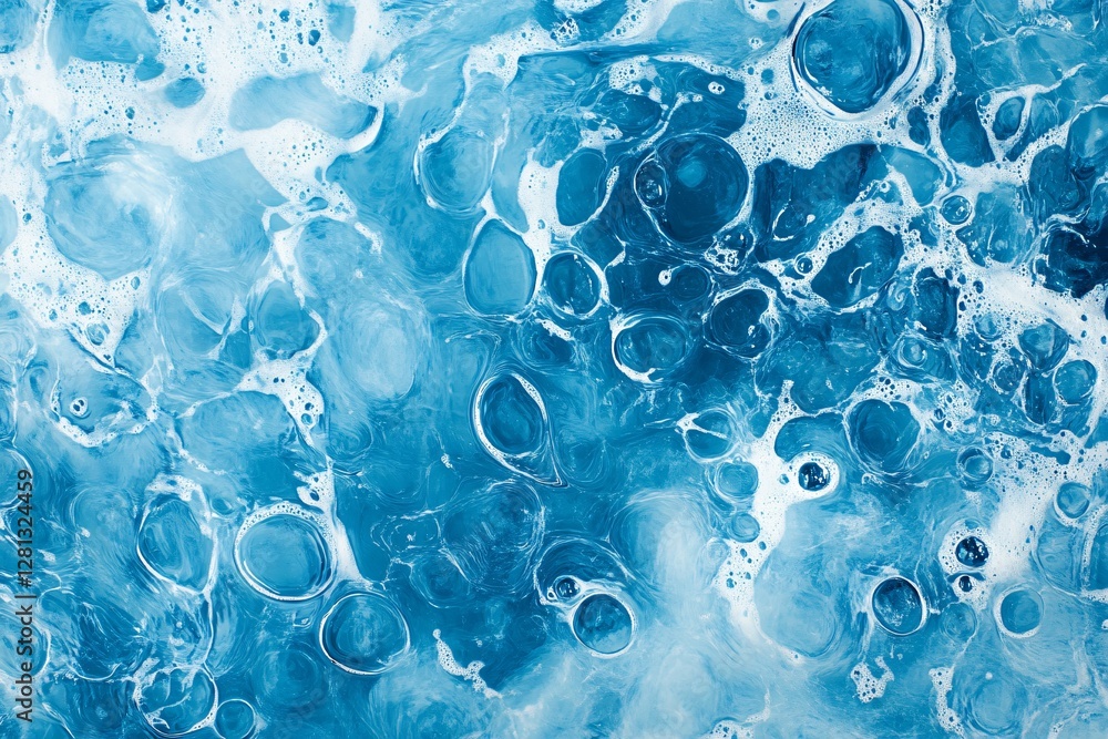 Blue water bubbles and foam texture. Abstract liquid pattern with air ...