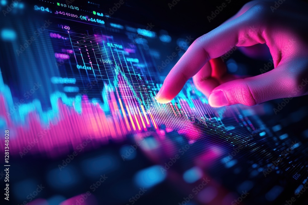 Stock market broker analyzing colorful charts on digital screen Stock Photo | Adobe Stock