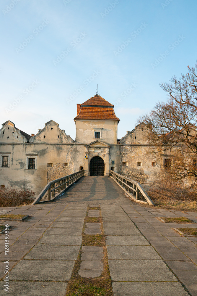Svirzh Castle, Ukraine. It is a fortified aristocratic residence in ...