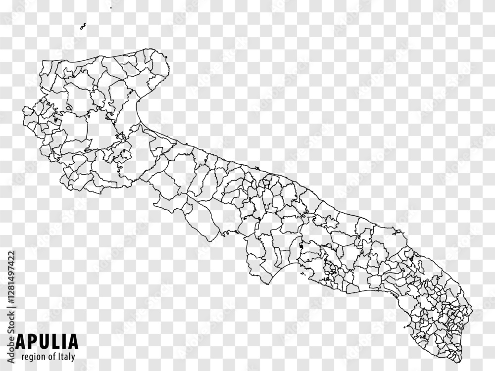 Blank map Apulia of Italy. High quality map Region Apulia with ...