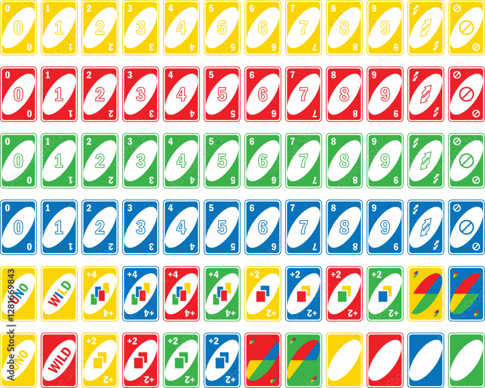 Uno Card Game set, UNO Cards illustration sets playing cards with all ...