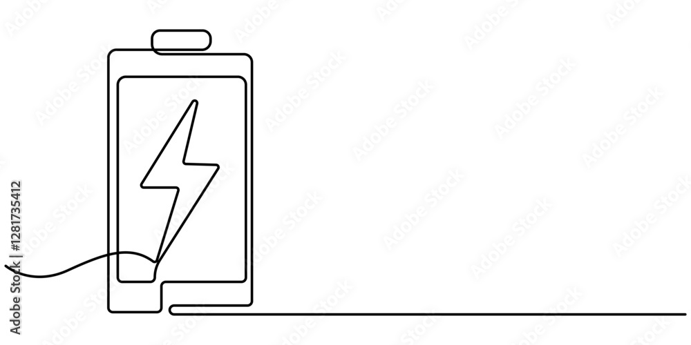 Continuous one line drawing of battery charging vector illustration ...