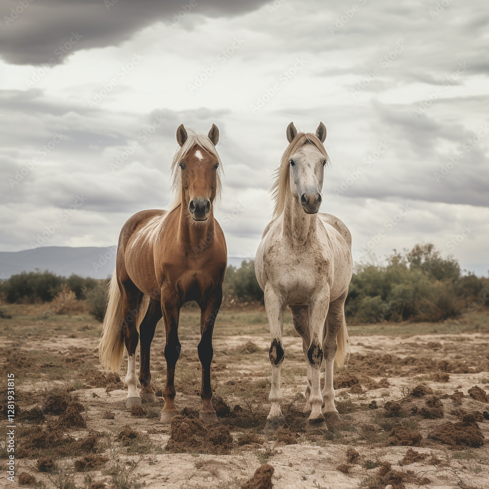 romantic two horses hugging each other image background Stock Photo ...