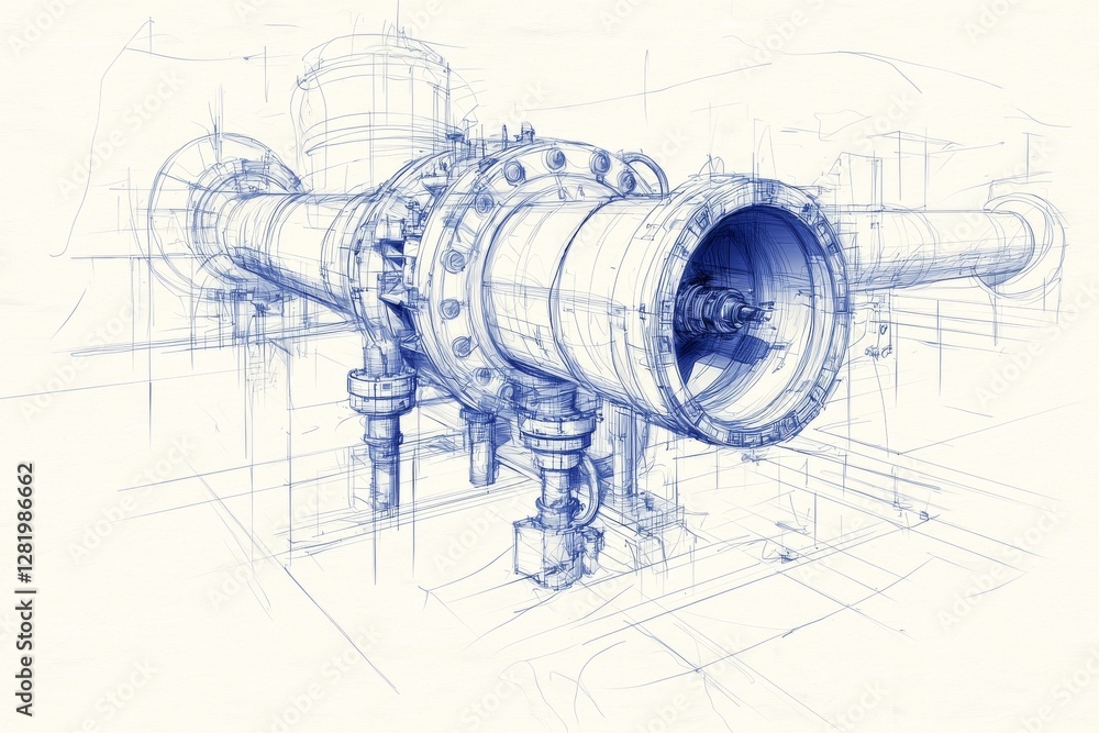 Wireframe CAD design for pipelines in modern industrial settings Stock ...