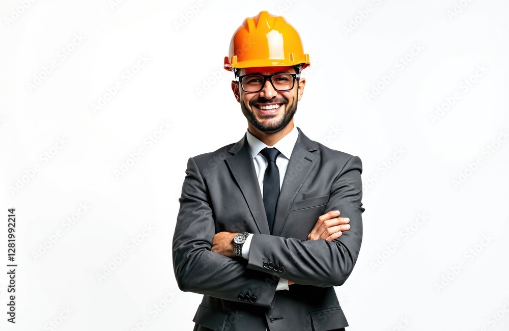 Foto de Stock Smiling male engineer in formal attire with arms folded ...
