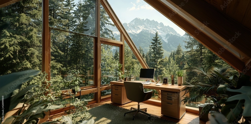 Luxurious workspace at home with sunbeam reflection, perfect Zoom ...