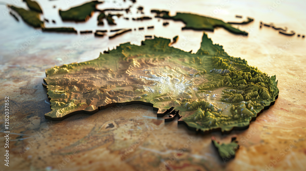 topographic world map of Australia, showing terrain, relief map ...