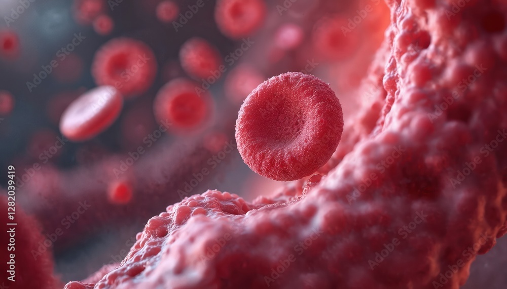 Close up of red blood cells in bloodstream. Blood cells protect body ...