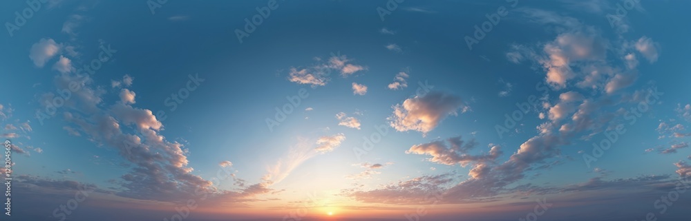 Sunset panorama with Cirrus clouds in spherical format. Seamless ...