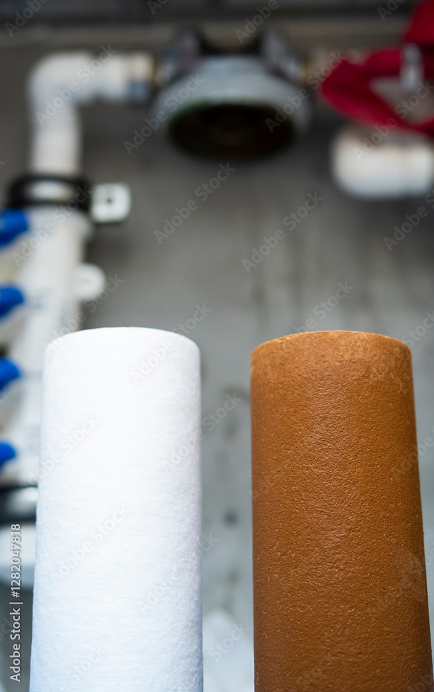 White water filter comparing pristine white and used brown model ...