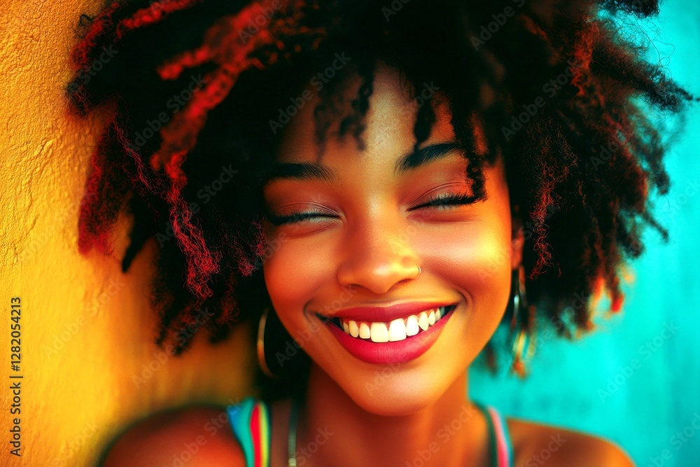 Foto de Stock Short coiffure - highlighted hair. Attractive happy black ...