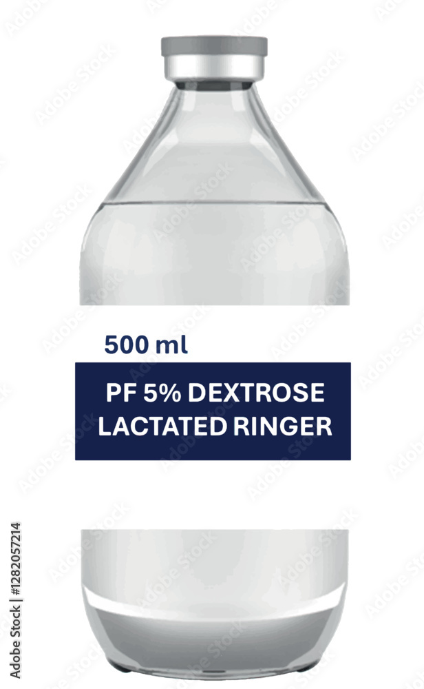Intravenous (I.V.) glass vial of Ringer's lactate isolated. 500 ml ...