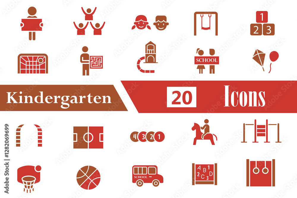 Kindergarten flat ediatble icon set. Education & School icons. School ...