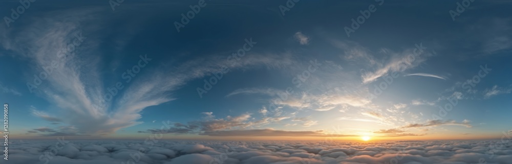 Blue sunset sky panorama with cirrus clouds. Ball-shaped seamless HDR ...