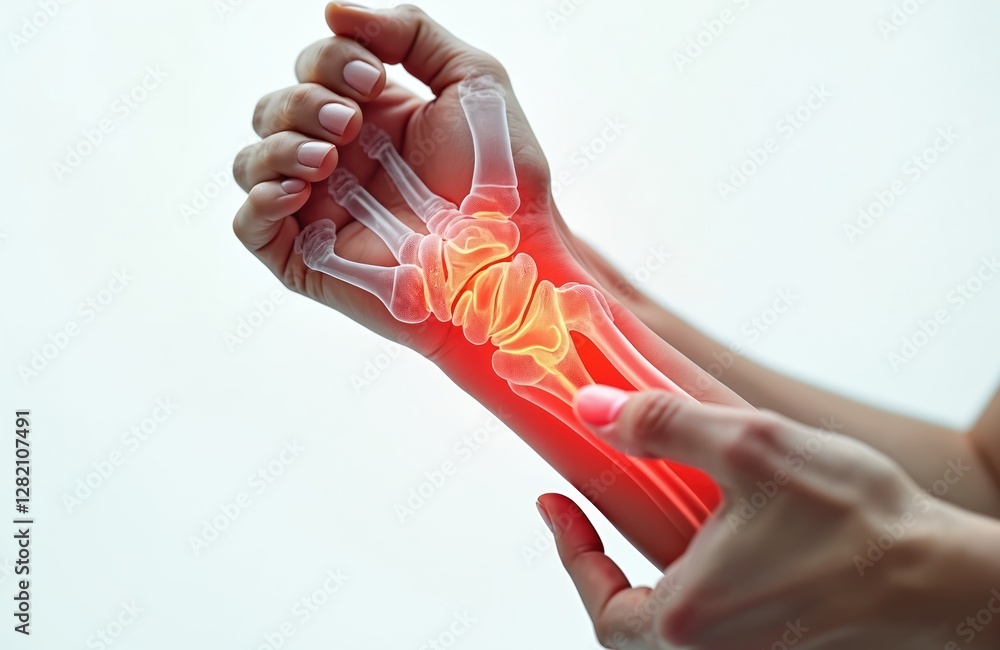 Stock-Foto „Close-up of woman hand, wrist pain with bones x-ray effect ...