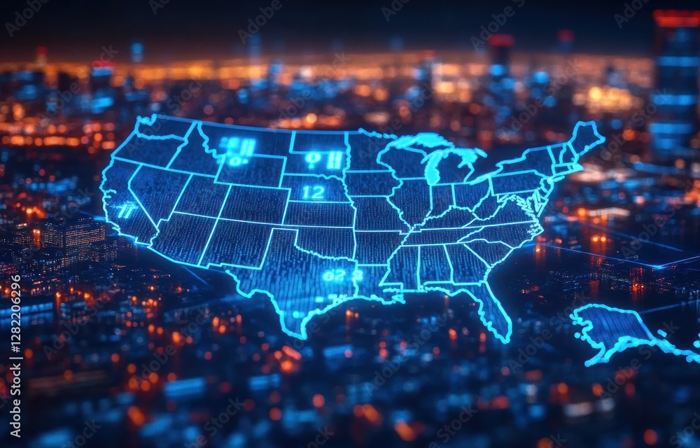 Futuristic Digital Election Map of the United States for 2025 with ...