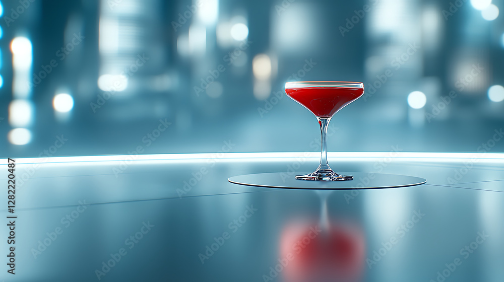 Elegant sparkling cocktail on a bar top with a blurred urban background ...